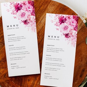 Hot Pink Wedding Menu Cards Template, Floral Reception Menu, Printable ...