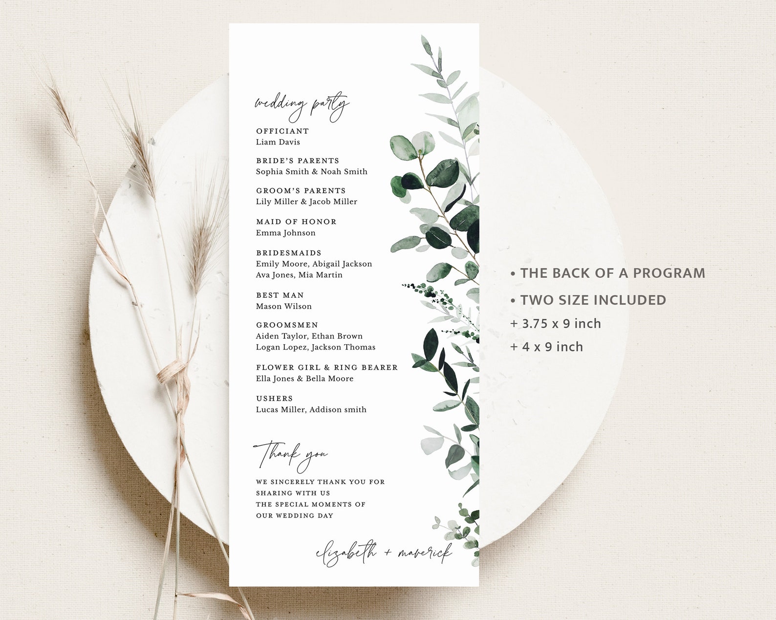 Sage Green Wedding Programs Template, Ceremony Modern Minimal Program ...