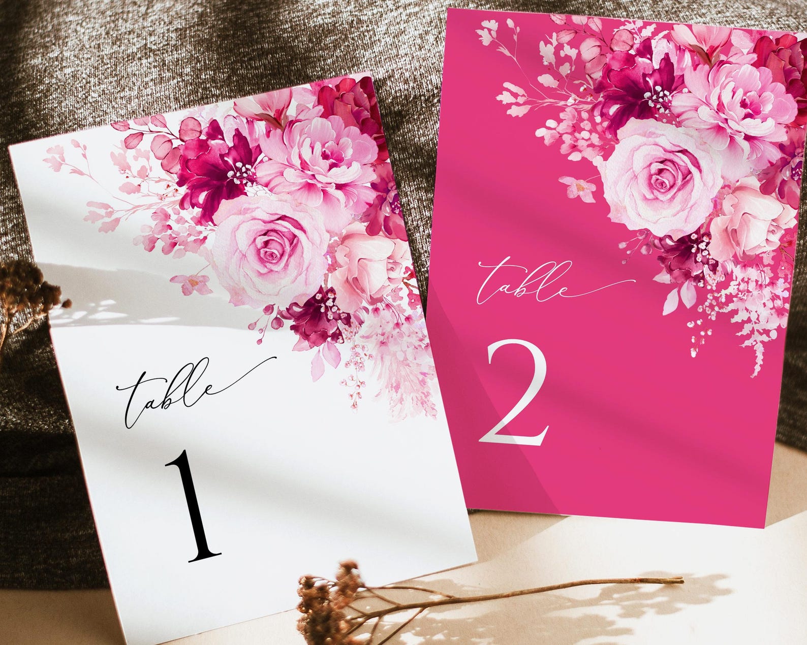 Hot Pink Bridal Shower Table Numbers Card Template, Floral Table ...