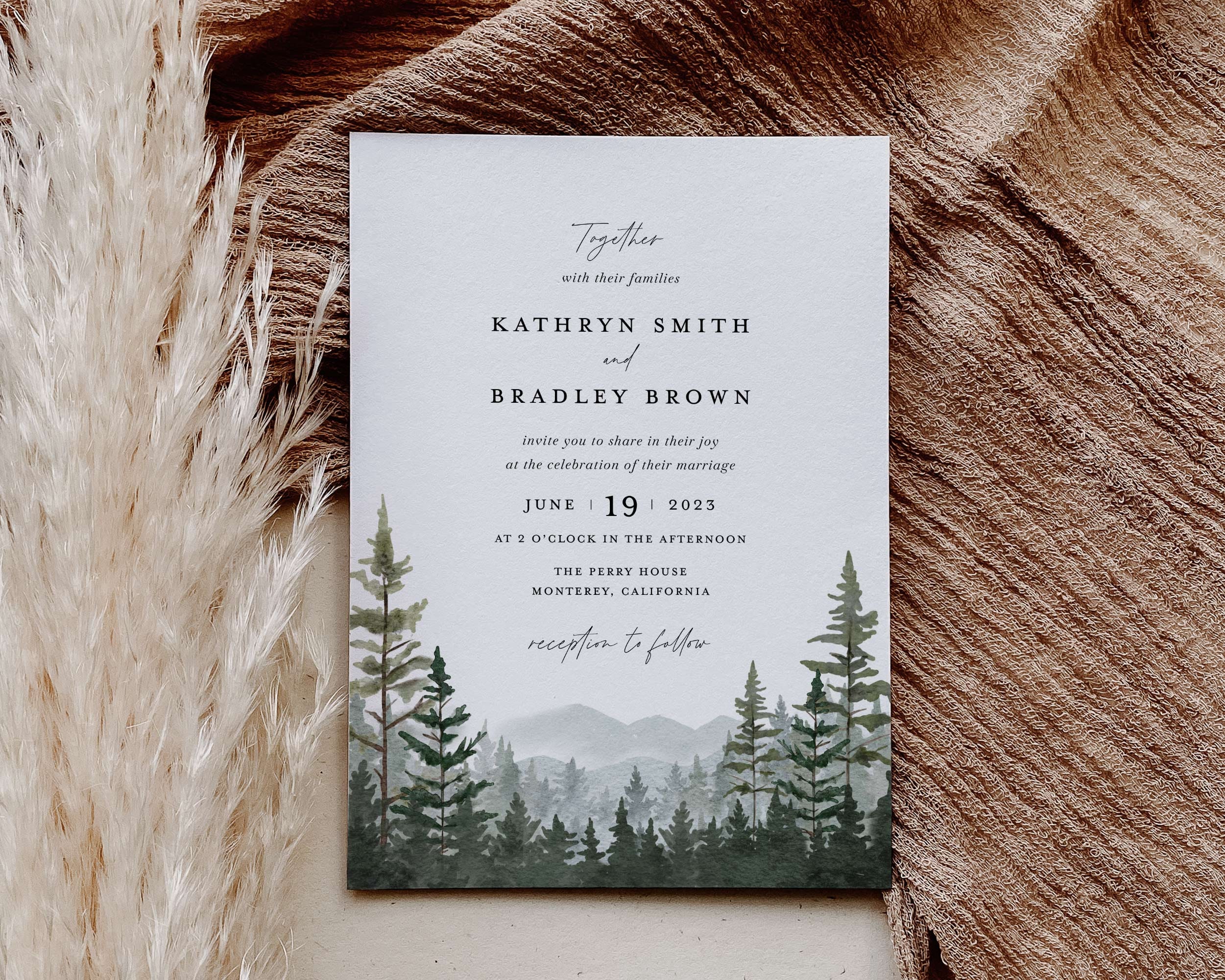 Mountain Wedding Invitation Template Woodland Forest Pine - Etsy