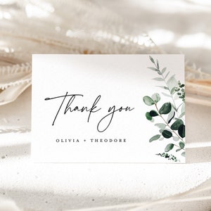 Sage Green Wedding Thank You Card Template, Greenery Botanical Thank ...