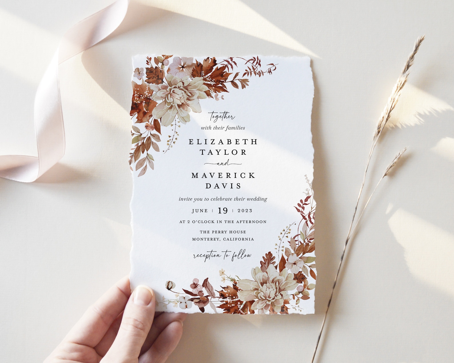 Fall Terracotta Wedding Invitation Template, Rustic Greenery Wedding ...