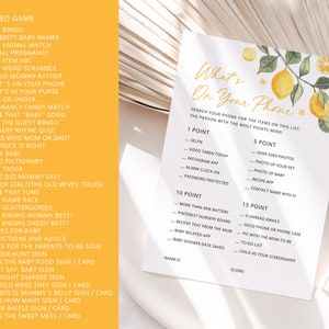 Baby Shower Games Set, Printable Lemon Citrus Baby Shower, Editable ...