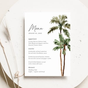Palm Tree Wedding Menu Cards Template, Tropical Sage Reception Menu ...