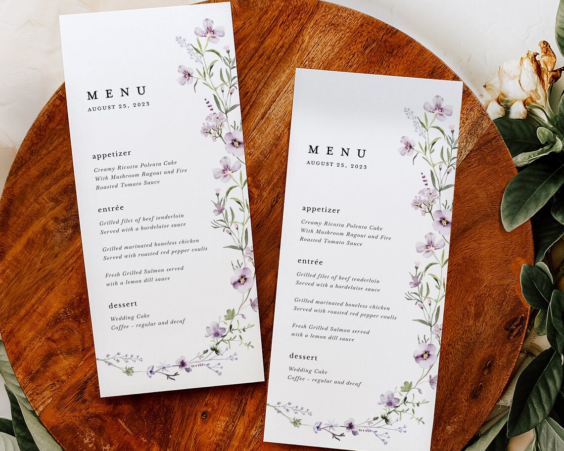 Lavender Wedding Menu Template Boho Lilac Reception Menu - Etsy