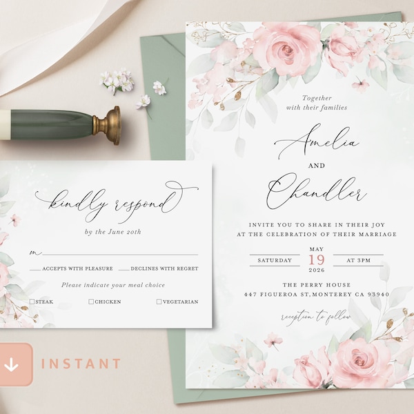 Blush Wedding Invite - Etsy