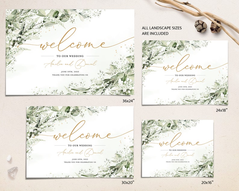 Boho Greenery Custom Wedding Welcome Sign Template Sage Green - Etsy