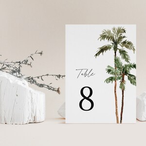 Palm Tree Wedding Table Numbers Card Template, Destination Beach ...
