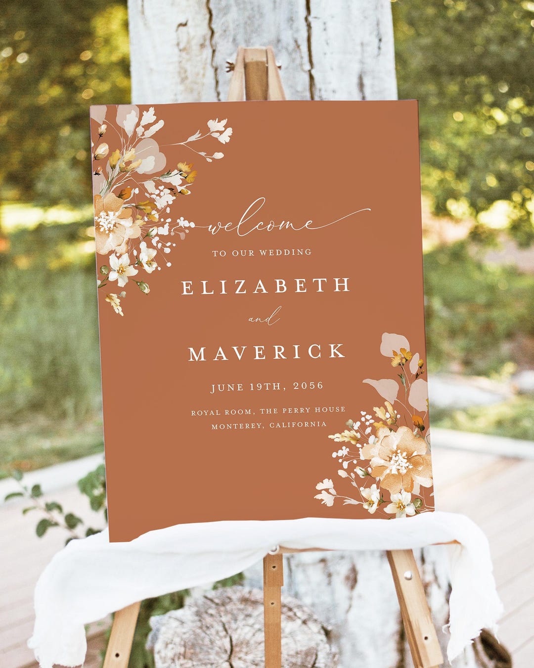 Terracotta Wedding Welcome Sign Template, Boho Floral Burnt Orange ...