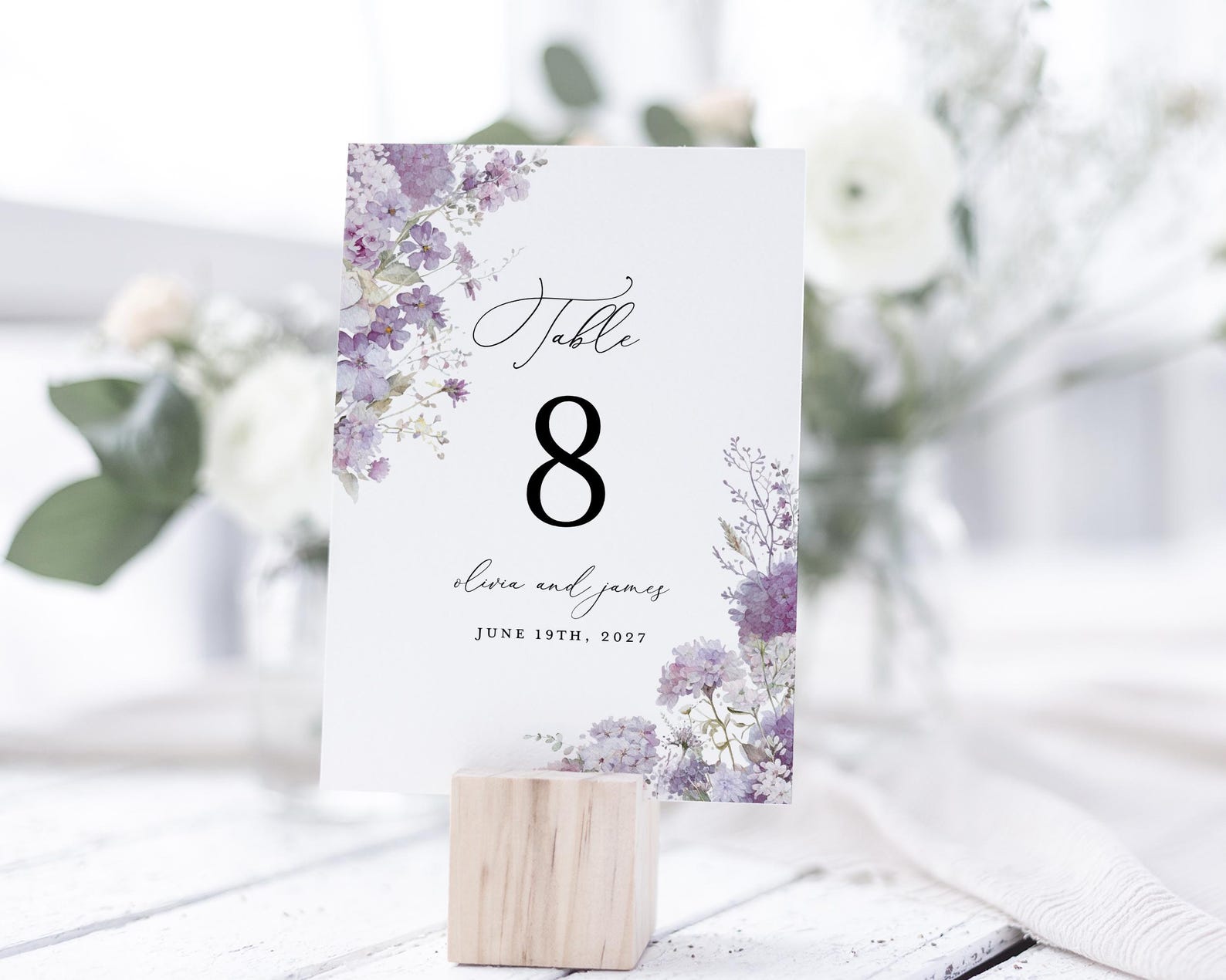 Lavender Lilac Wedding Table Numbers Card Template, Floral Boho Table ...