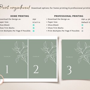 Sage Green Minimalist Wedding Table Numbers Card Template, Botanical ...