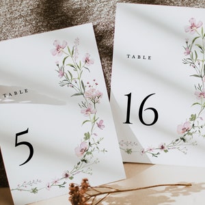 Blush Pink Wedding Table Number Template, Floral Boho Table Numbers ...