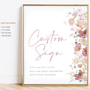 Boho Floral Custom Wedding Sign Template, Bridal Shower Blush Pink ...