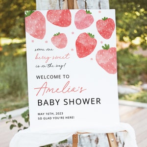 Strawberry Baby Shower Welcome Sign Template, Berry Sweet Printable ...