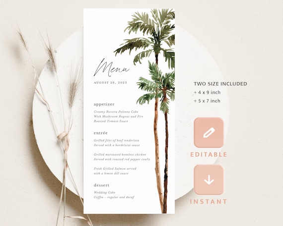 Menu Template With Palm Trees Tropical Dessert Menu