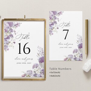 Lavender Lilac Wedding Table Numbers Card Template, Floral Boho Table Numbers, Elegant Purple ...