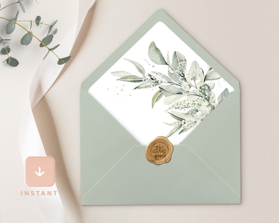 Sage Green Envelope Liner Template Greenery Boho A6 and A7 - Etsy