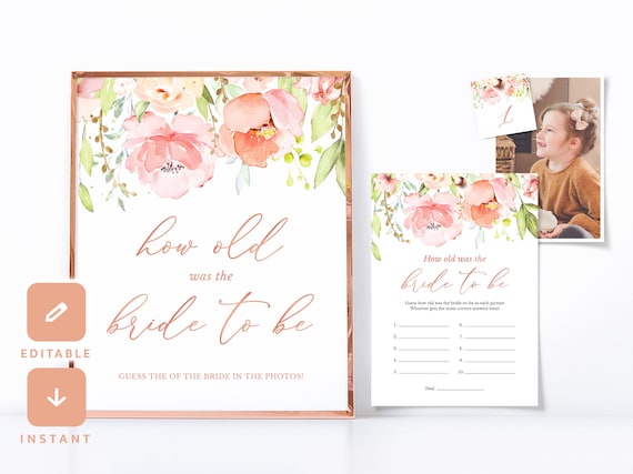 Bridal Shower Game How Old Was the Bride to Be Sign Blush Pink | Etsy
