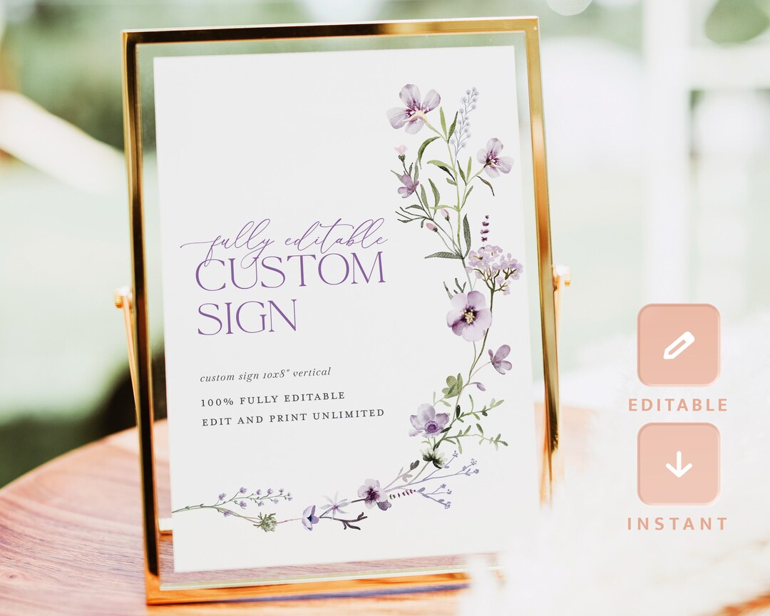 Boho Floral Custom Wedding Sign Template, Lavender Reception Table ...