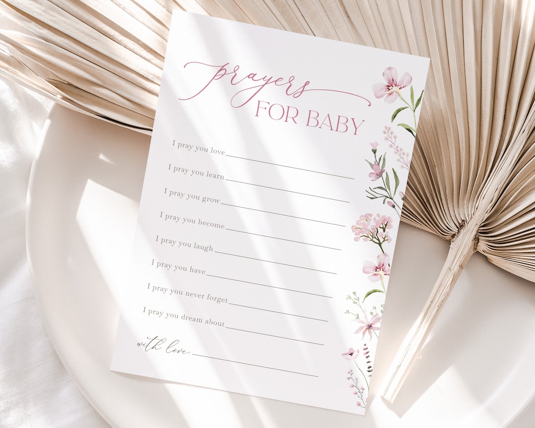 Pink Floral Prayers for Baby Cards, Printable Wishes for Baby, Boho ...