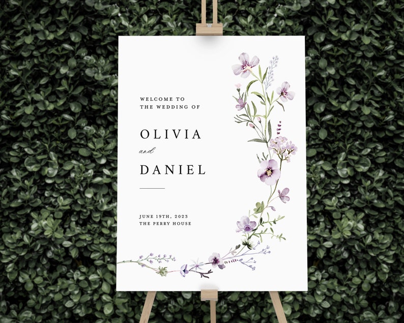 Lavender Wedding Welcome Sign Template Floral Lilac Editable - Etsy