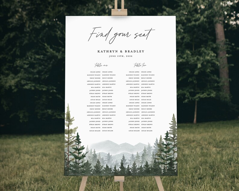 Mountain Wedding Long Table Seating Chart Sign Large - Etsy