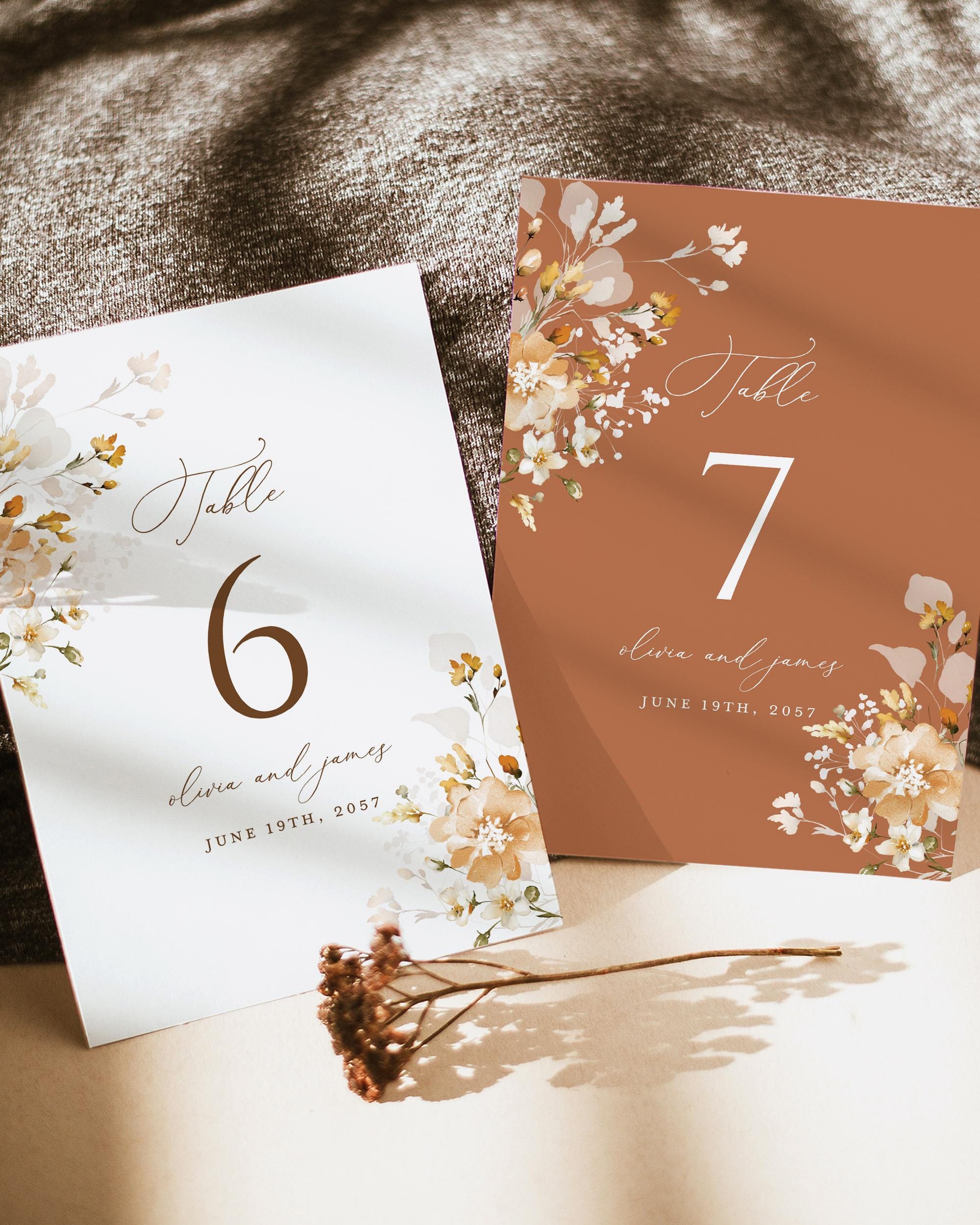 Terracotta Wedding Table Numbers Card Template, Boho Floral Table ...