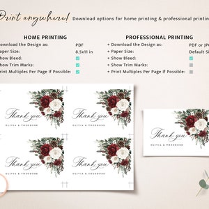 Winter Christmas Wedding Thank You Card Template, Burgundy Floral Thank ...