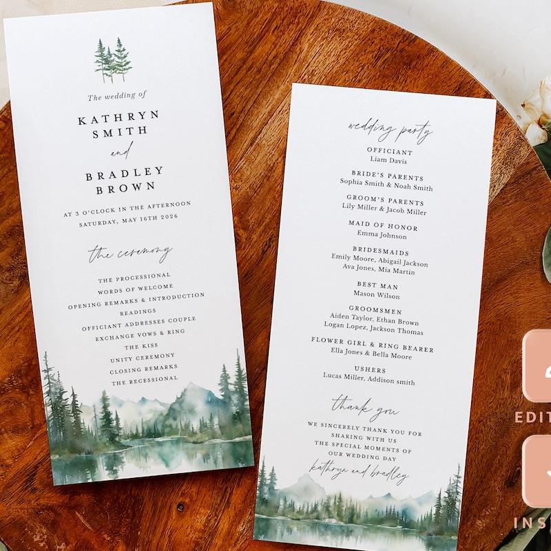 Rustic Wedding Program Template - Etsy