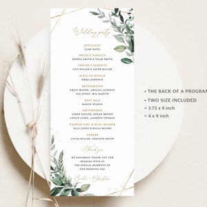 Sage Greenery Wedding Programs Template, Ceremony Botanical Program, Elegant Gold Geometric ...