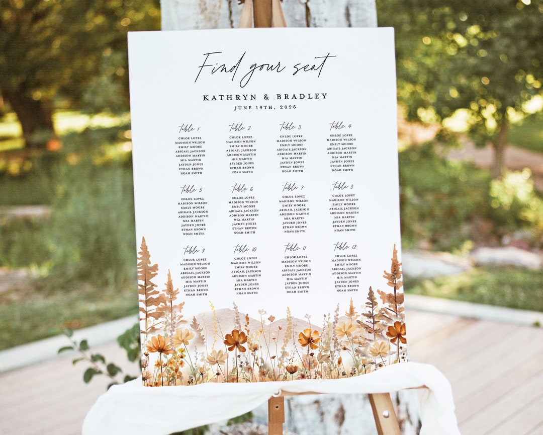 Fall Mountain Wedding Seating Chart Sign Template, Wildflower ...