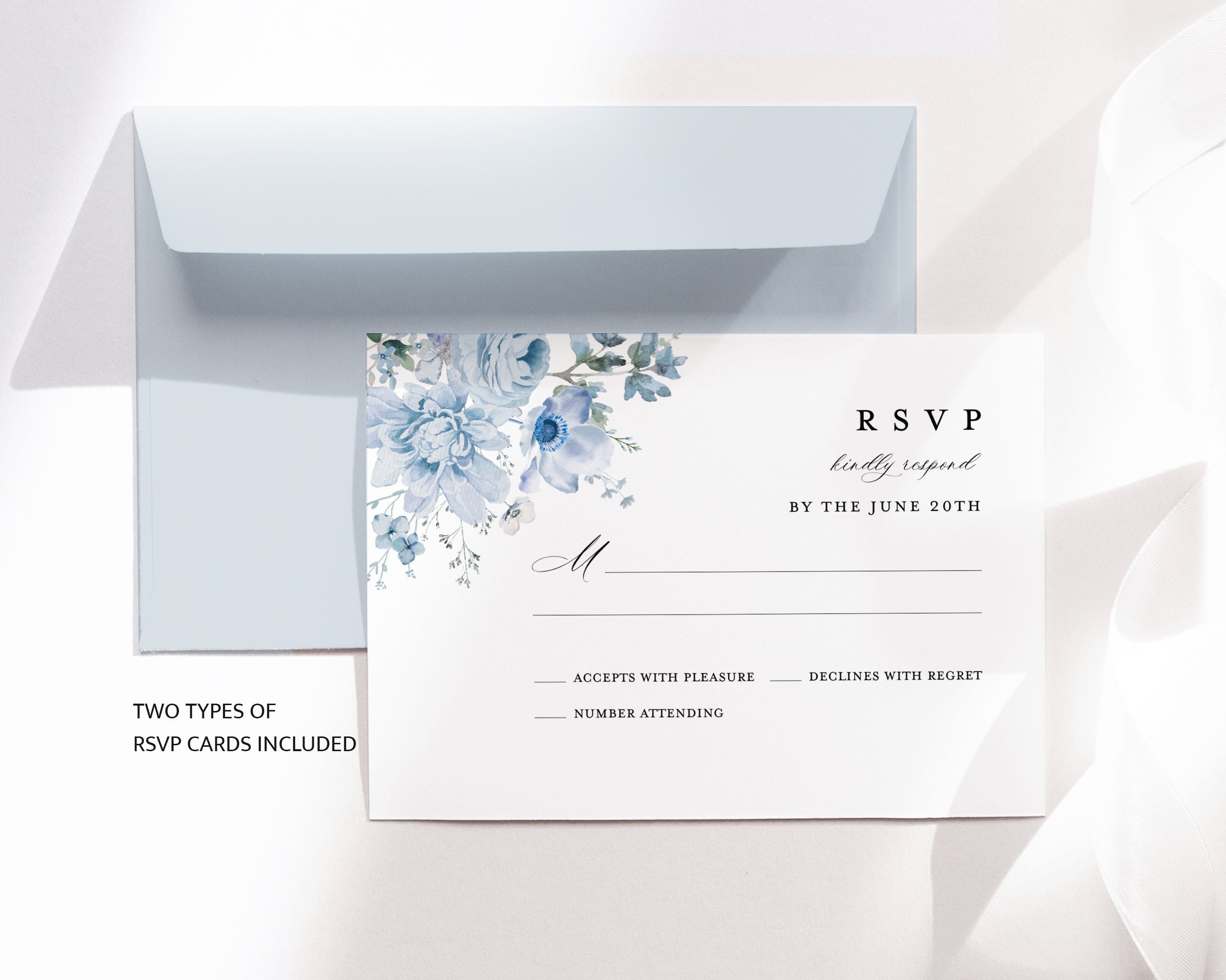 Dusty Blue Wedding Invitation Template Steel Blue Floral - Etsy
