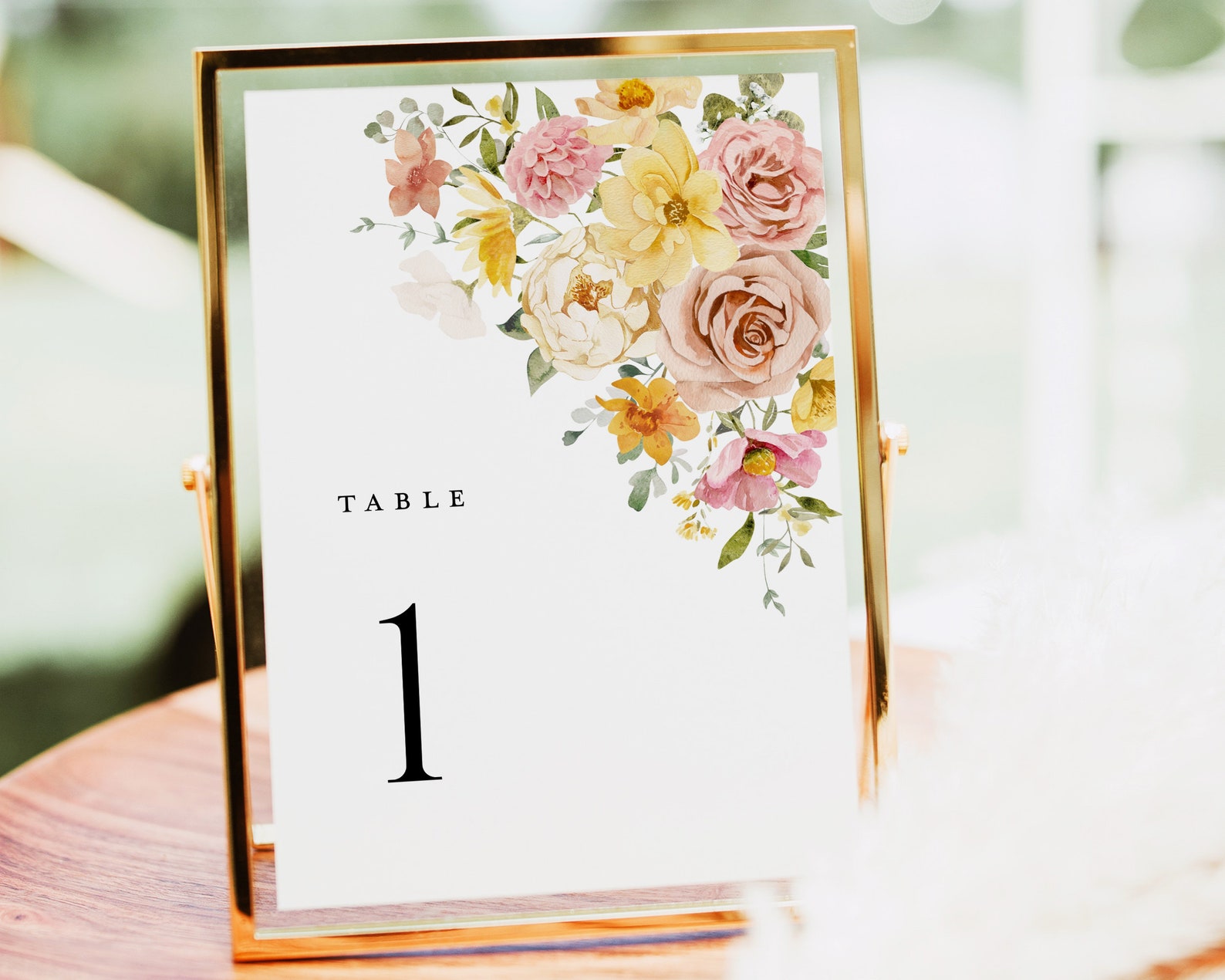 Colorful Pastel Wedding Table Numbers Card Template, Floral Pink Yellow ...
