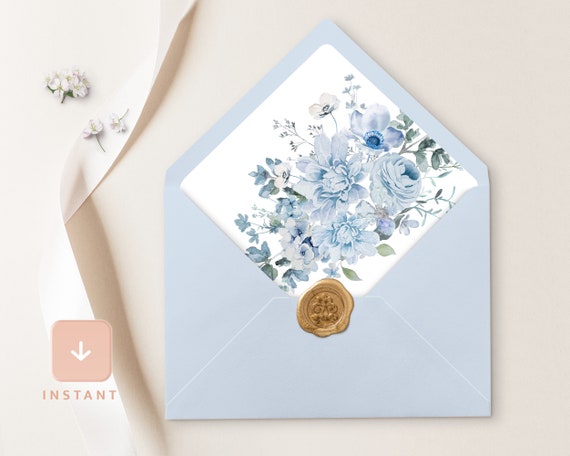 Dusty Blue Envelope Liner Steel Blue Floral A6 and A7 Euro | Etsy