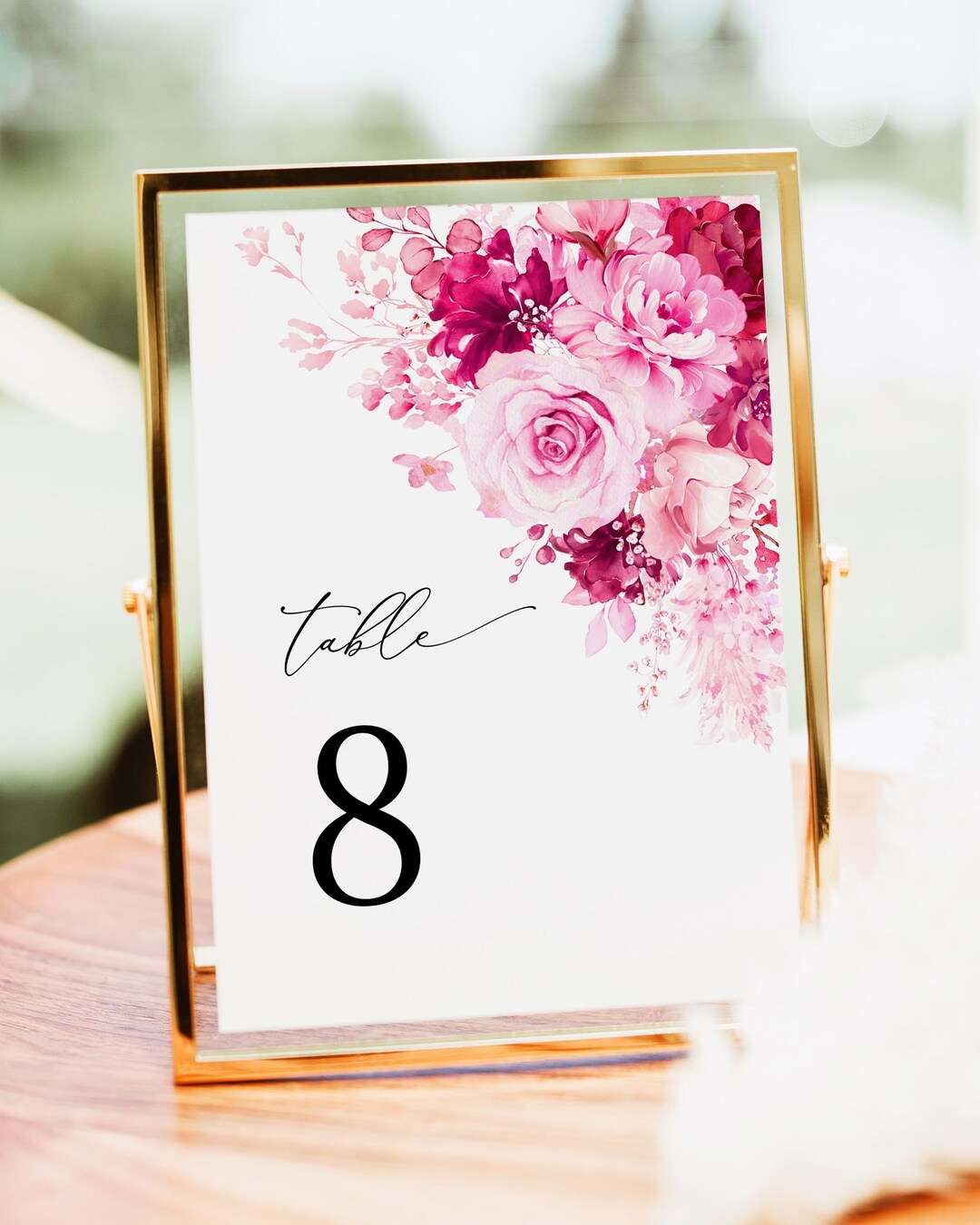 Hot Pink Bridal Shower Table Numbers Card Template, Floral Table ...