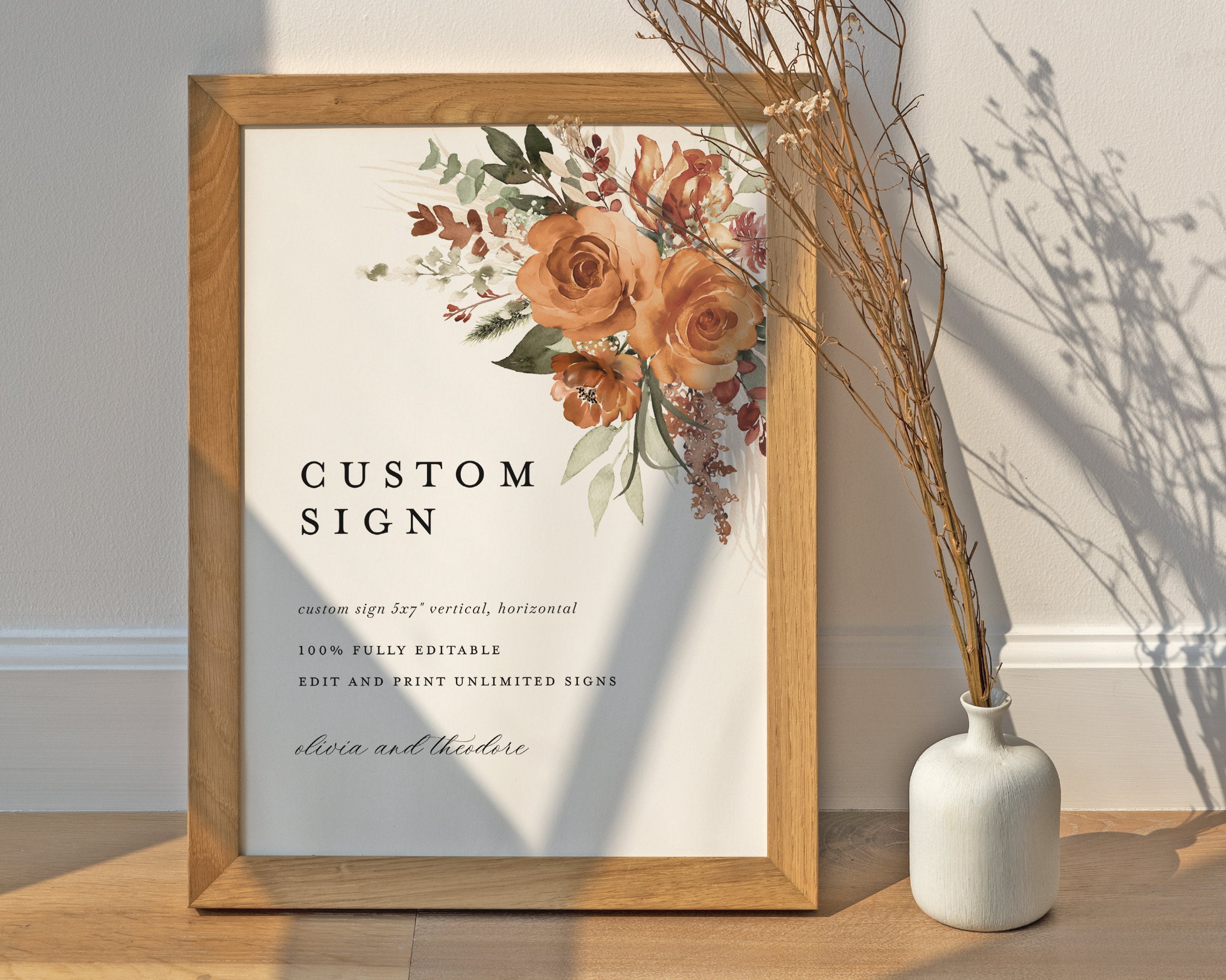 Terracotta Custom Wedding Sign Template, Boho Floral Reception Table ...