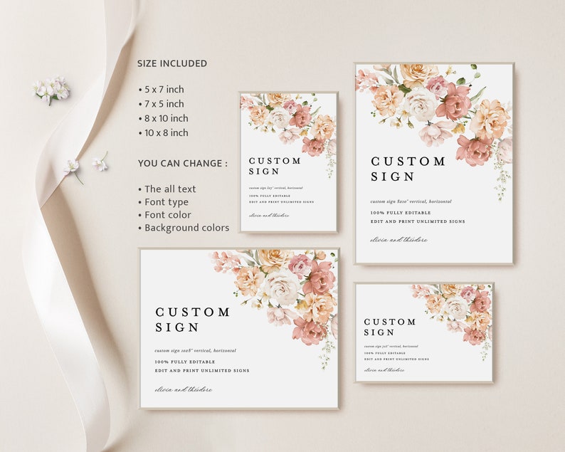 Dusty Rose Custom Wedding Sign Template Boho Blush Pink - Etsy