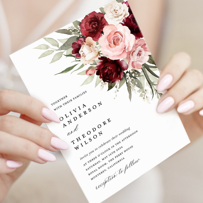 Red Floral Wedding Invitation - Etsy