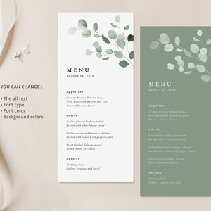 Sage Green Rustic Wedding Menu Template, Eucalyptus Minimal Modern ...