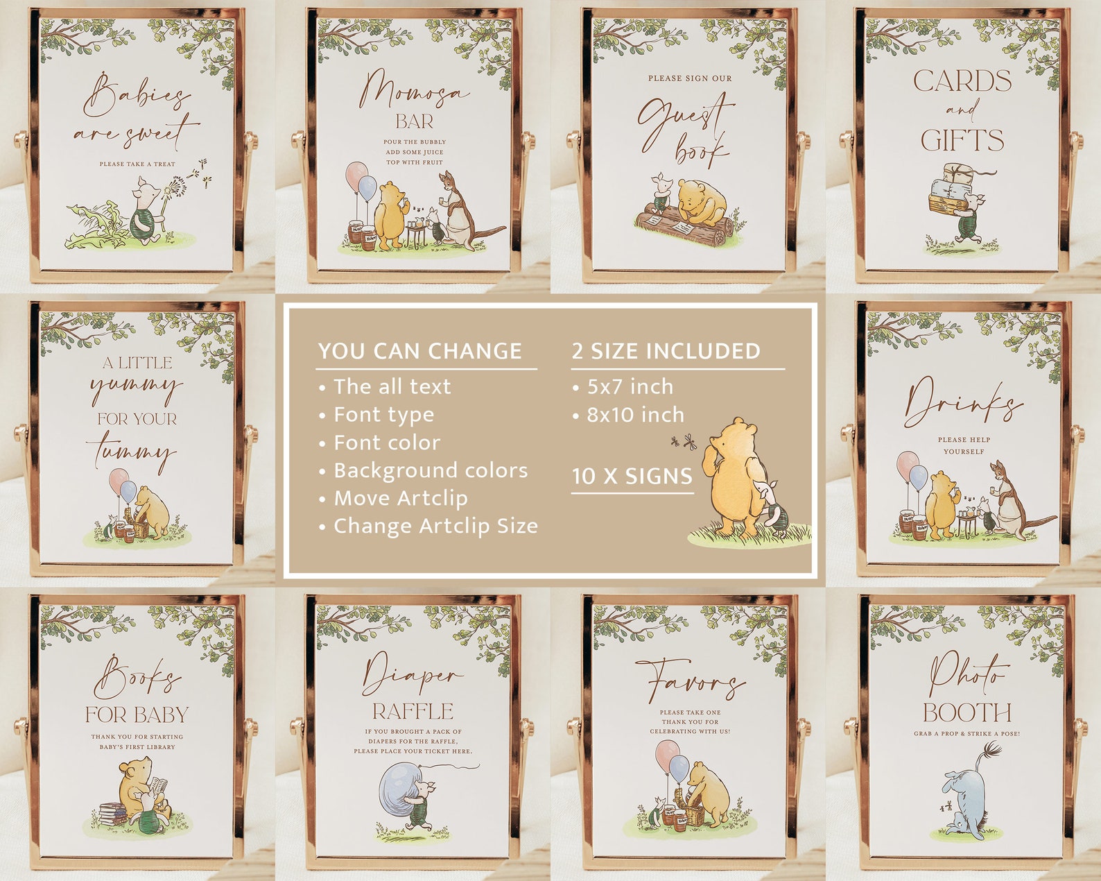 Classic Winnie the Pooh Baby Shower Signs, Bundle, Printable Editable ...