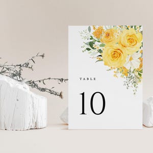 Yellow Floral Wedding Table Numbers Card Template, Boho Table Numbers ...
