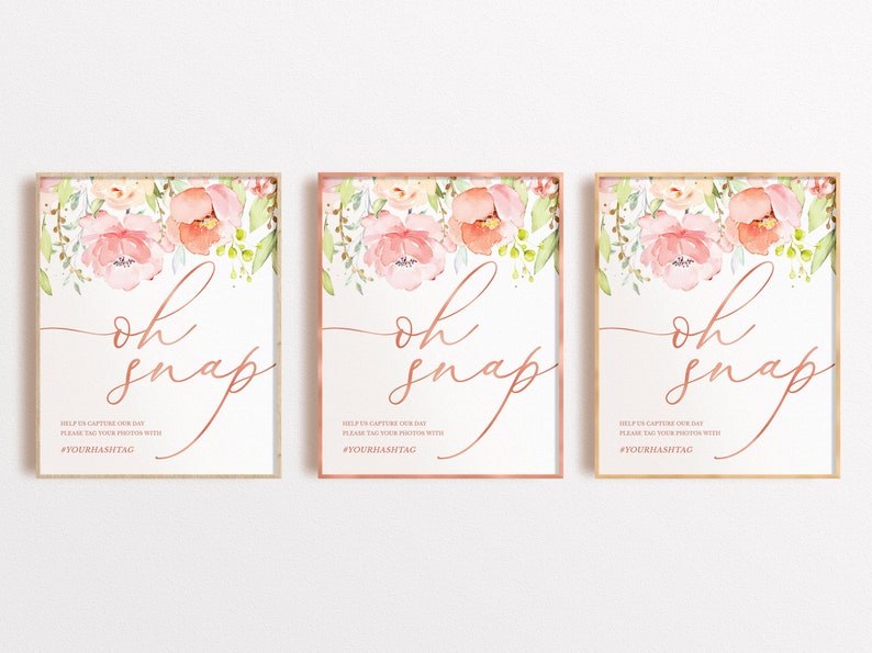 Oh Snap Sign Bridal Shower Wedding Photo Booth Table Hashtag Blush Pink ...