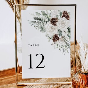 Winter Sage Green Wedding Table Numbers Card Template, Boho Floral ...