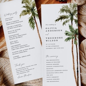 Palm Tree Wedding Programs Template, Tropical Ceremony Program, Boho Sage Green Destination ...