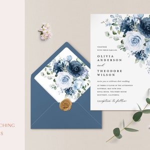 Dusty Blue Navy Envelope Liner Template, Floral A6 and A7 Euro Flap ...