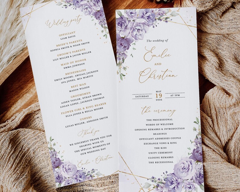 Lavender Wedding Programs Template Ceremony Lilac Floral - Etsy