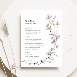 Lavender Wedding Menu Template, Boho Lilac Reception Menu Cards ...