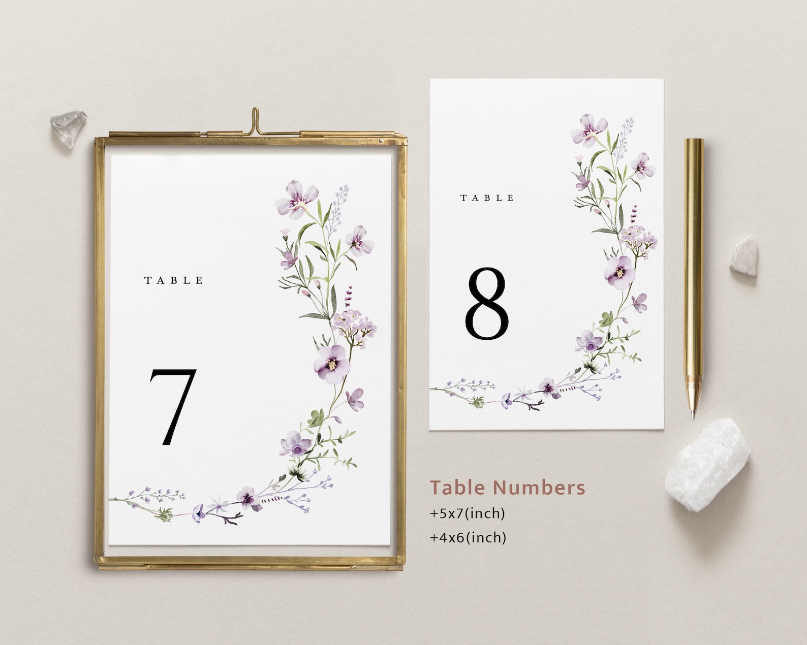Lavender Wedding Table Numbers Card Template, Lilac Wildflower Boho ...