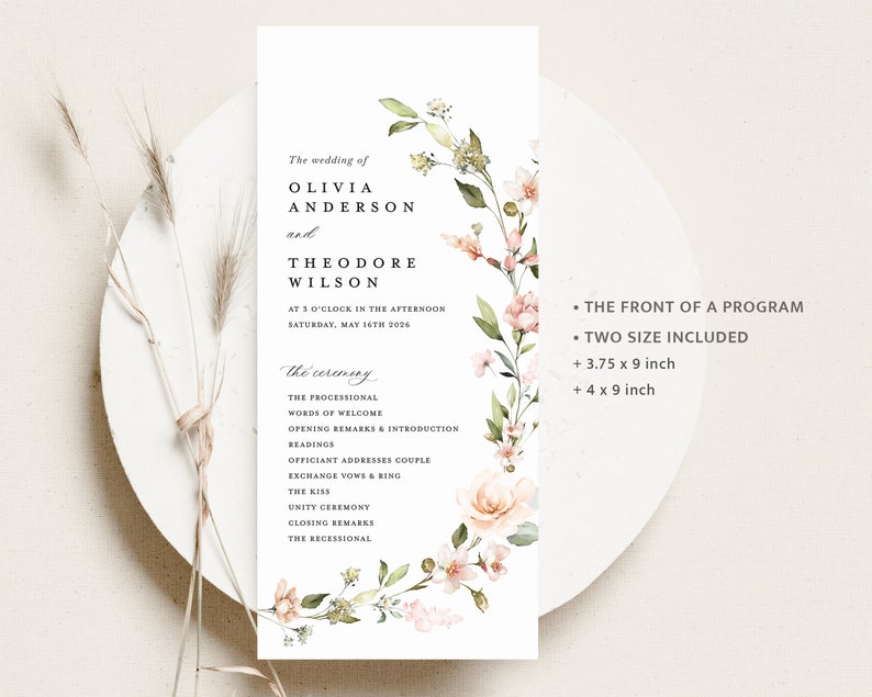 Blush Pink Wedding Programs Template Ceremony Boho Floral - Etsy