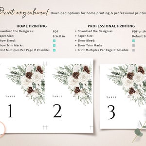Winter Sage Green Wedding Table Numbers Card Template, Boho Floral ...